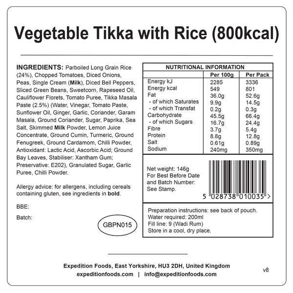 Expedition Foods Vegetable Tikka (High Energy Serving) Products for ...
